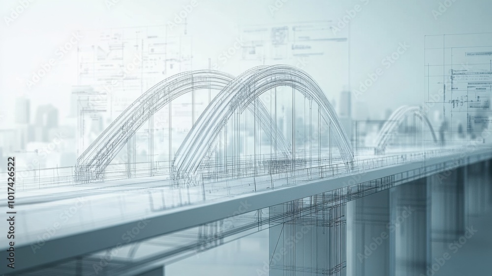 Architectural vision of a 3D model bridge project, with detailed ...