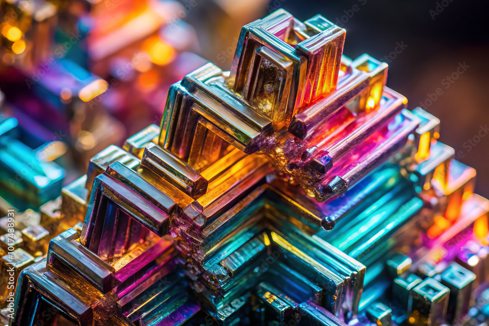 Vibrant bismuth crystal formation showcases stunning array of colors ...