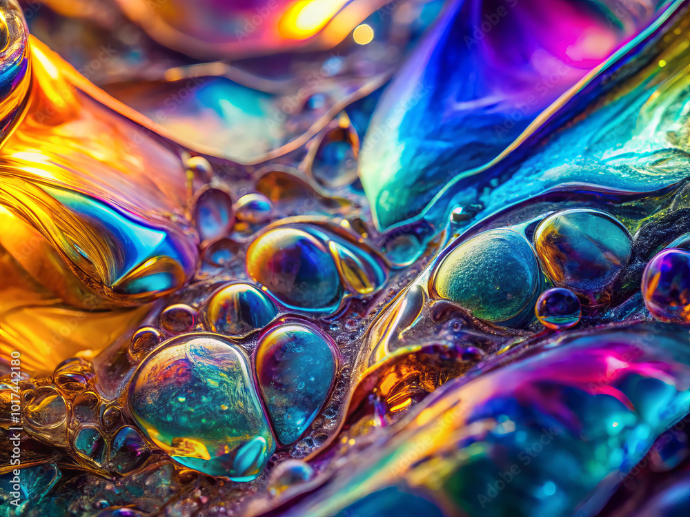 Colorful dichroic glass with vibrant bubbles and reflections creates ...