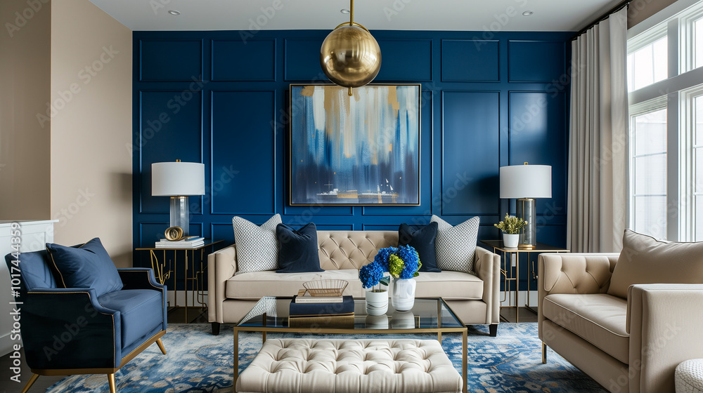 interior design concept. Living room featuring a bold accent wall in a ...