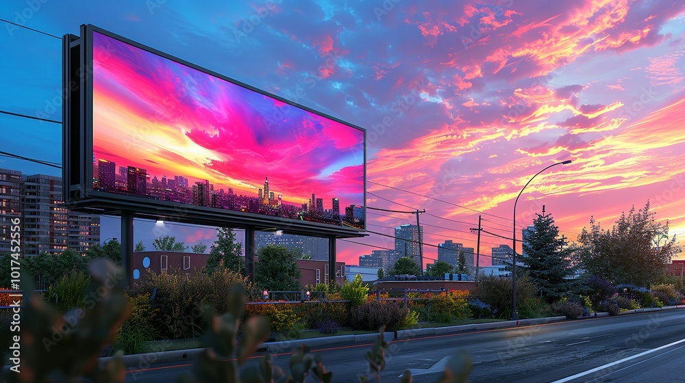 ภาพประกอบสต็อก Digital billboard mockup with engaging, high-definition ...