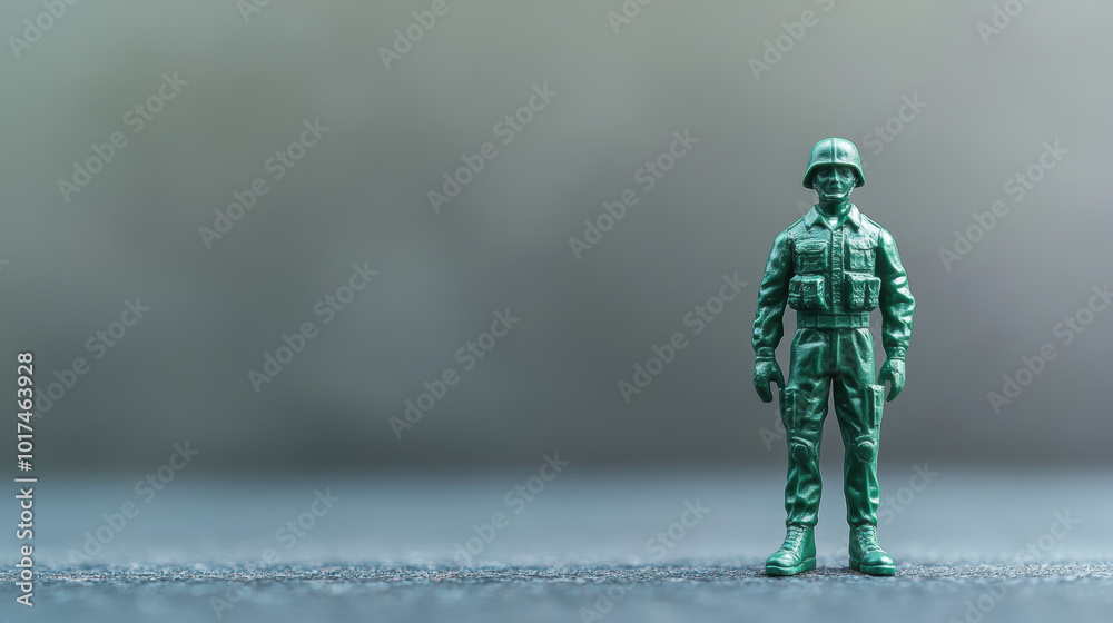 green toy soldier stands confidently on flat surface, showcasing its ...