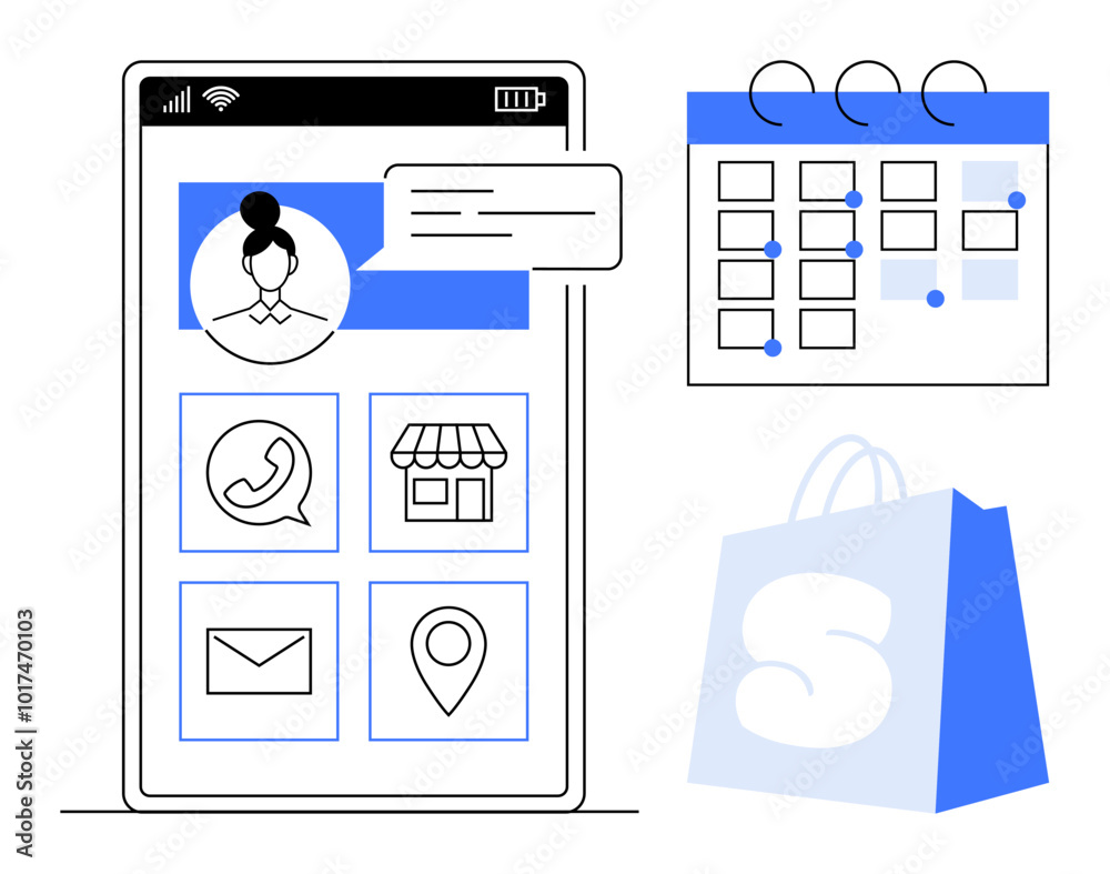 A detailed mobile app interface shows user profile, communication ...