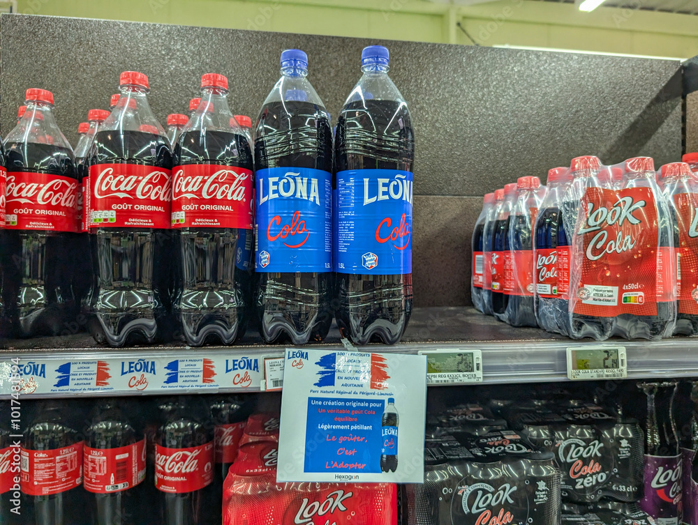 France, 13 August 2024 : Coca Cola Leona Cola Look Cola Bottles on ...