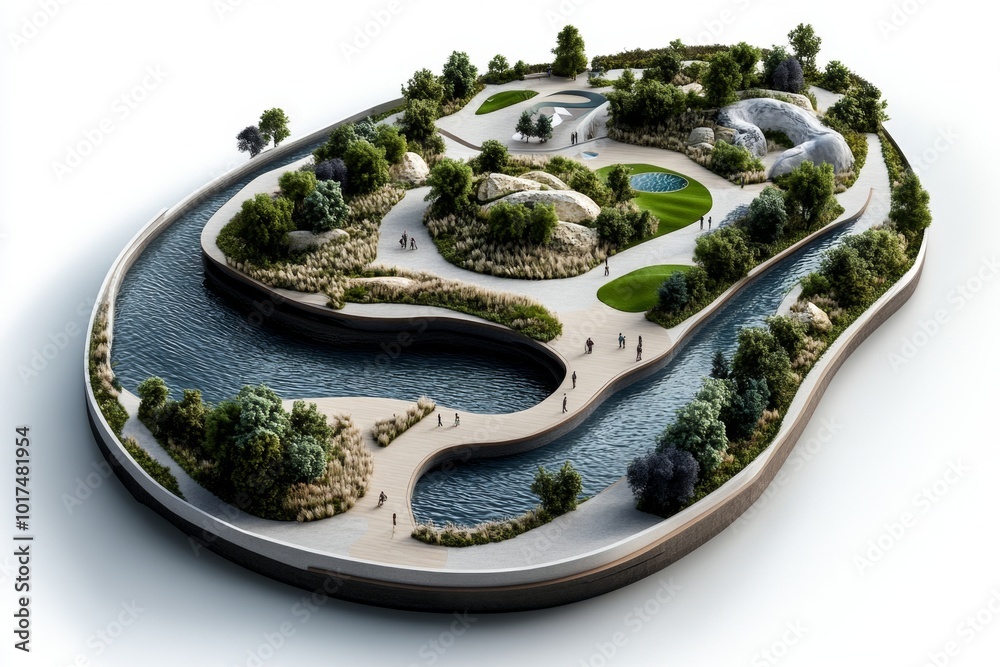 Realistic depiction of an urban riverfront development project with ...