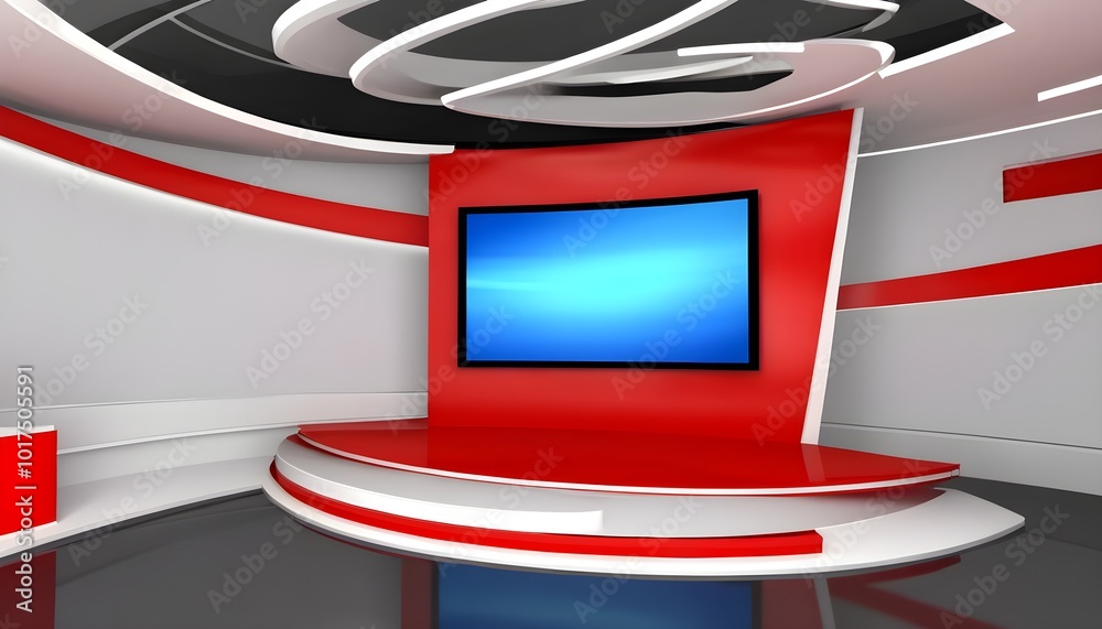 Modern blue TV studio backdrop designed for chroma key productions ...