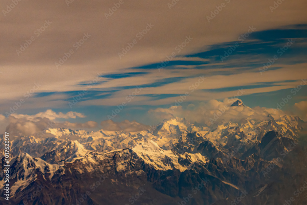 aerial view of karakorum range with k2, K2, at 8,611 metres above sea ...