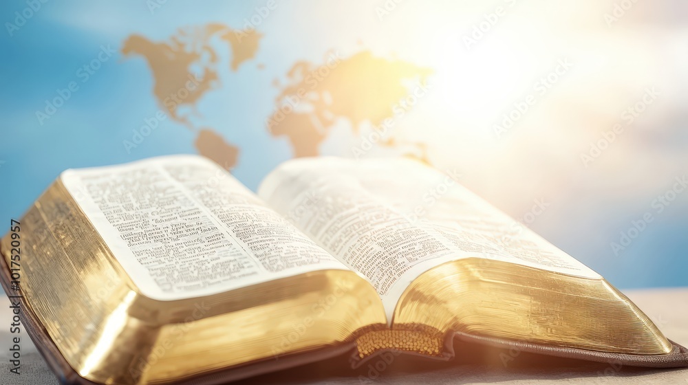 Open Bible with World Map Background Christian Faith Global Mission ...