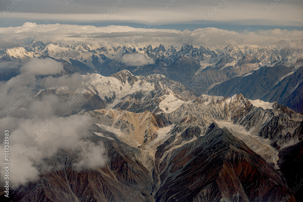 aerial view of karakorum range with k2, K2, at 8,611 metres above sea ...
