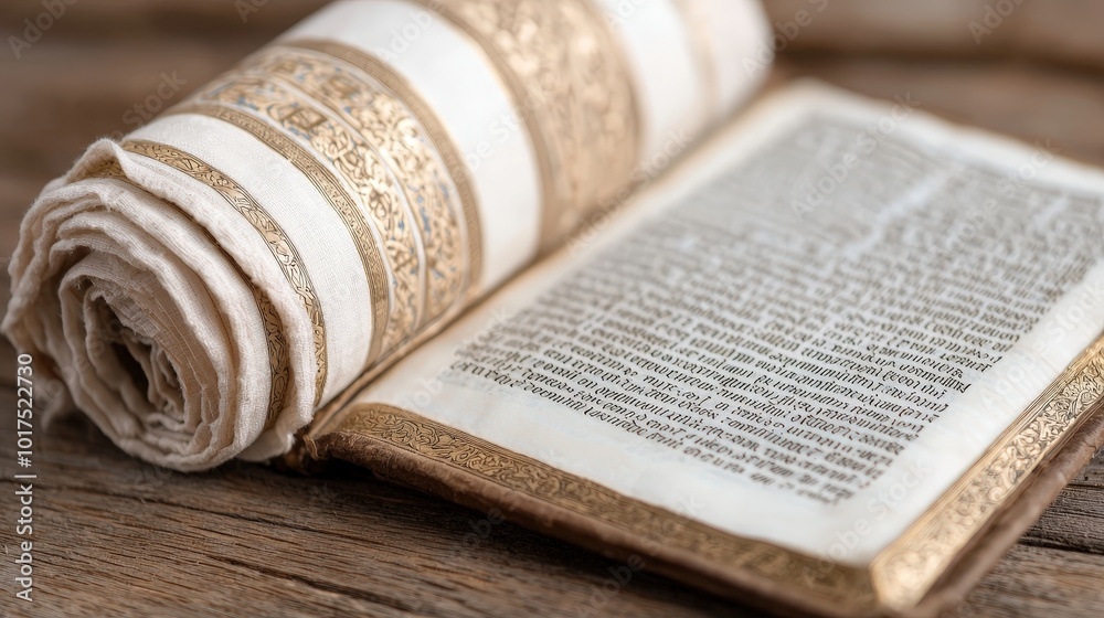 Ancient Tanakh and Bible Scriptures on Wooden Table Religious Text ...