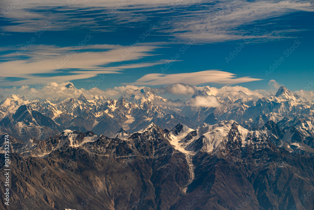 aerial view of karakorum range with k2, K2, at 8,611 metres above sea ...