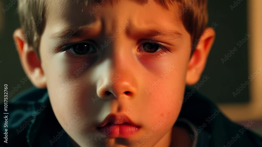Close-up video of a teenage boy with acne, expressing embarrassment ...
