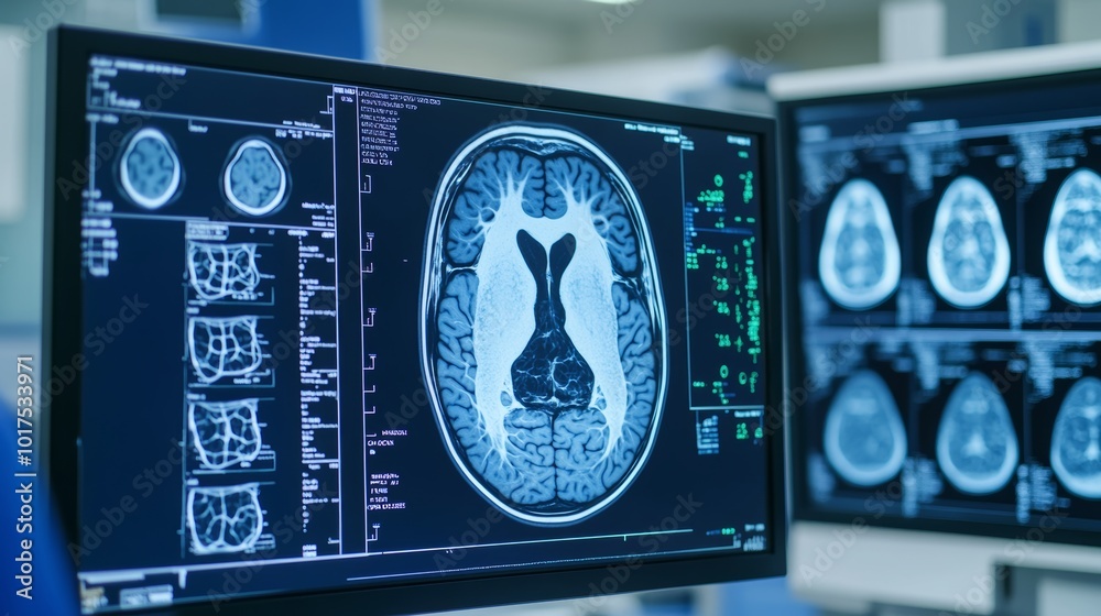 Computer screen showing mri ct image scan of the brain ct whole abdomen ...
