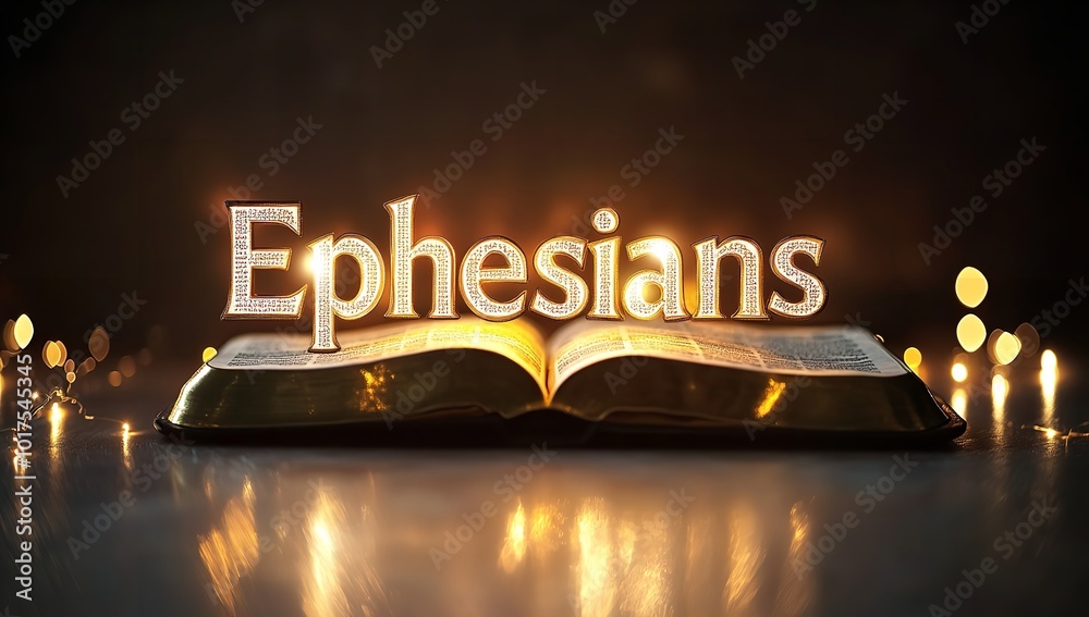 Book of Ephesians. Open bible revealing the name of the book of the bible in a epic cinematic ...