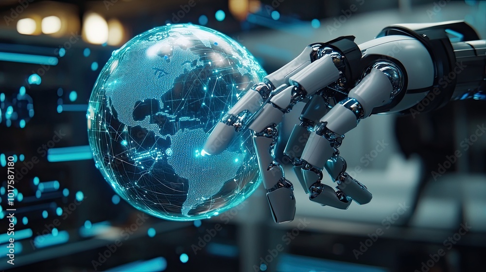 Robot Arm Interacting with Holographic Globe: Showcasing Advancements ...