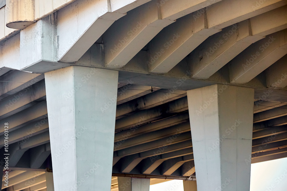 Reinforced Concrete Structure of Highway Overpass. View From Bottom ...