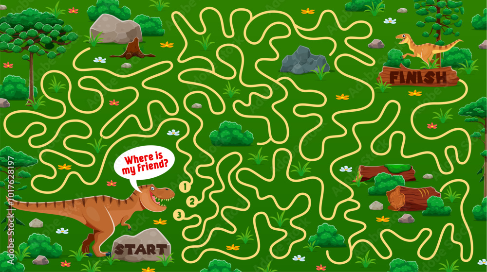 Kids labyrinth maze game worksheet to help to dinosaur find his friend ...