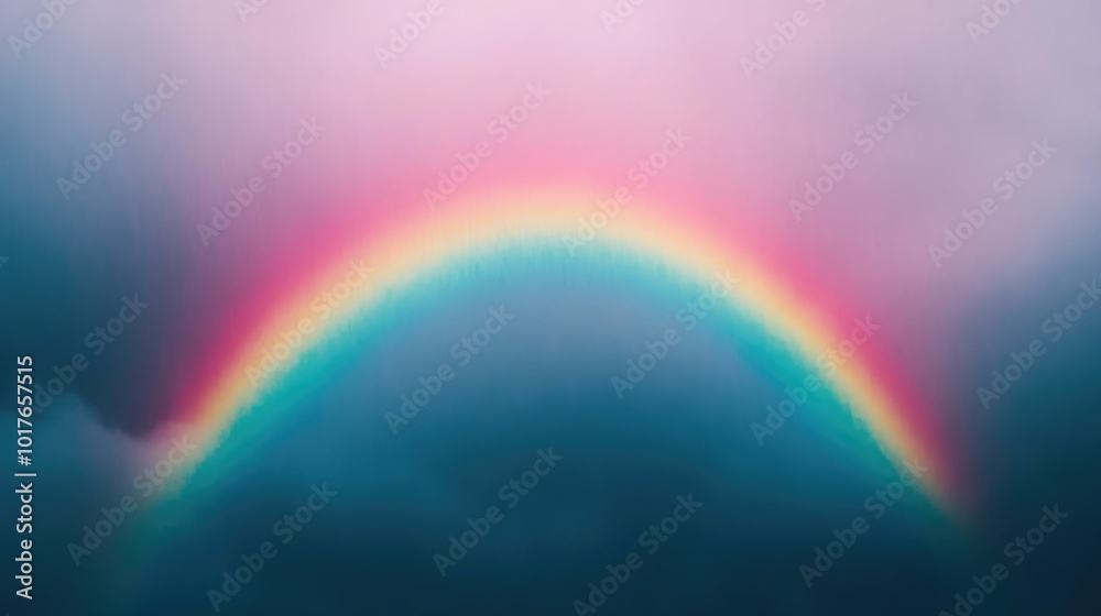 Magnificent rainbow arching gracefully across a moody dramatic cloudy ...