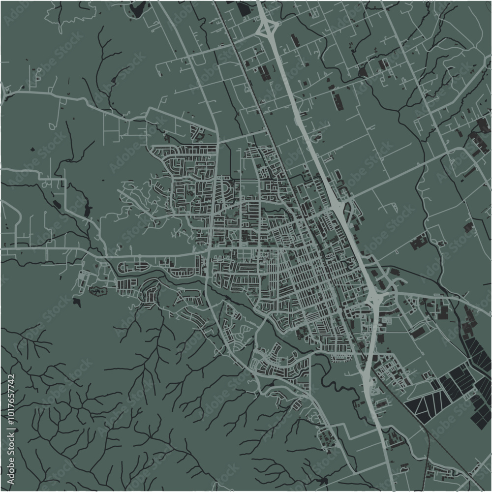 Map of Gilroy in California in a smooth dark style. Contains layered ...