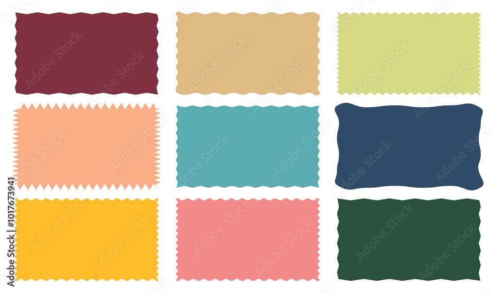 Color rectangle frames with wiggly borders. Torn paper, jagged ...