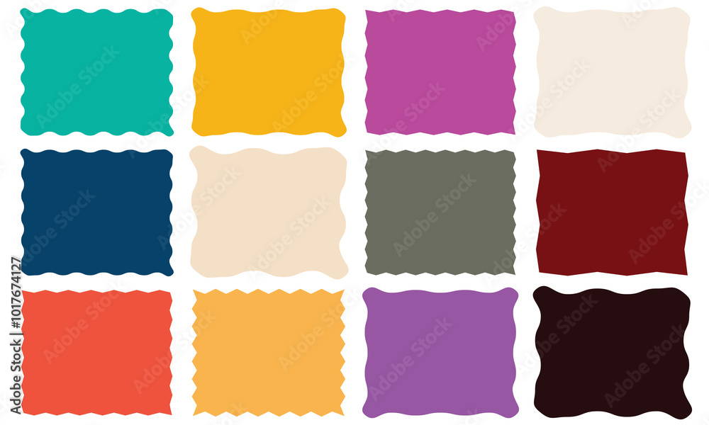 Color rectangle frames with wiggly borders. Torn paper, jagged ...