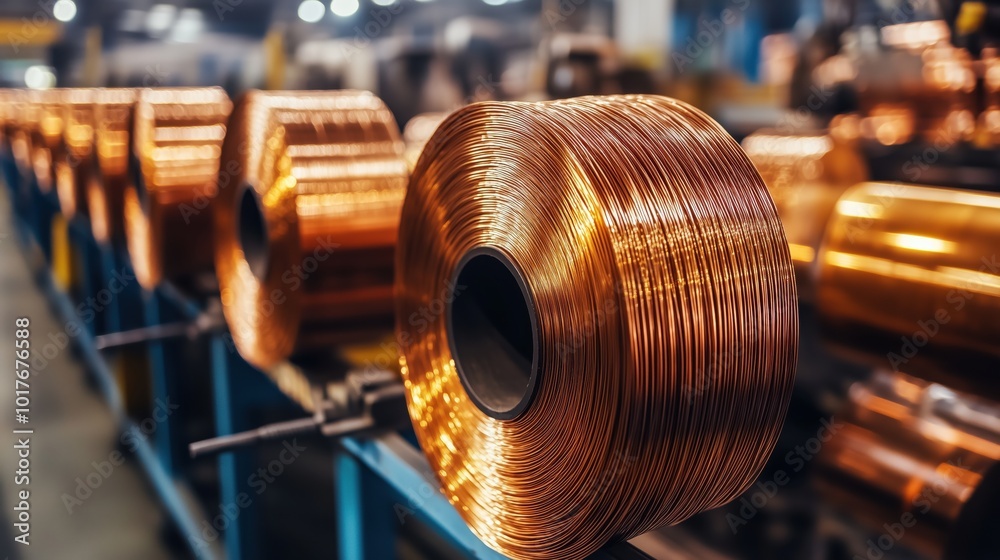 Copper Coil in Industrial Metal Processing Facility. Copper wire coils ...