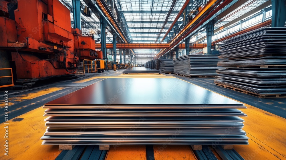 Aluminum Sheets in an Industrial Warehouse Setting. Stacked flat ...