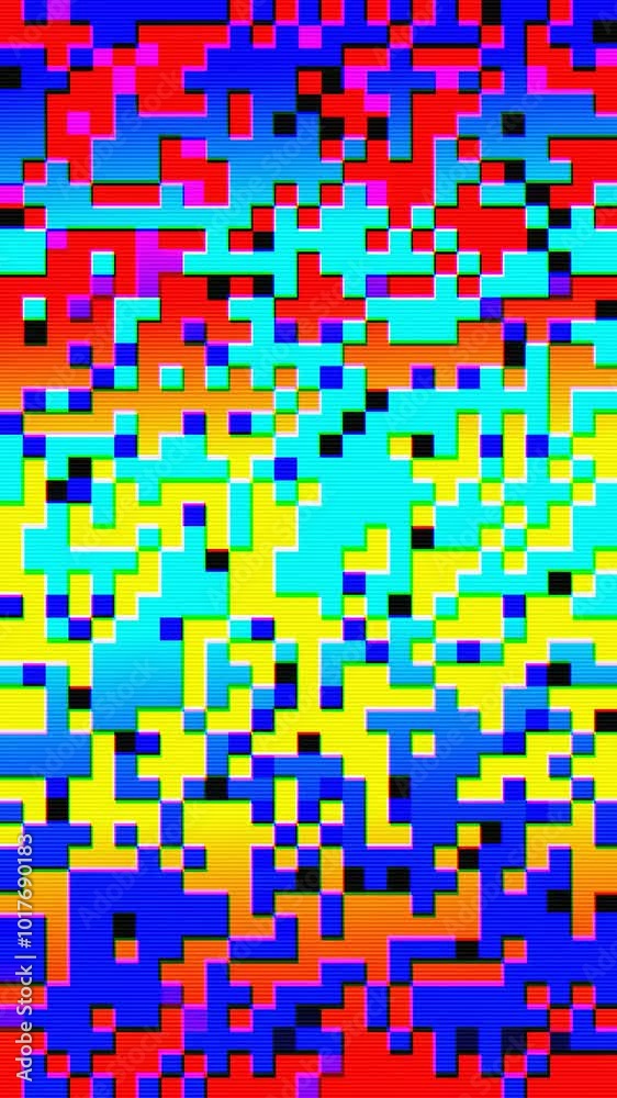 Abstract pixel retro 8bit neon chaotic lo-fi flowing rainbow video game glitch noise texture ...