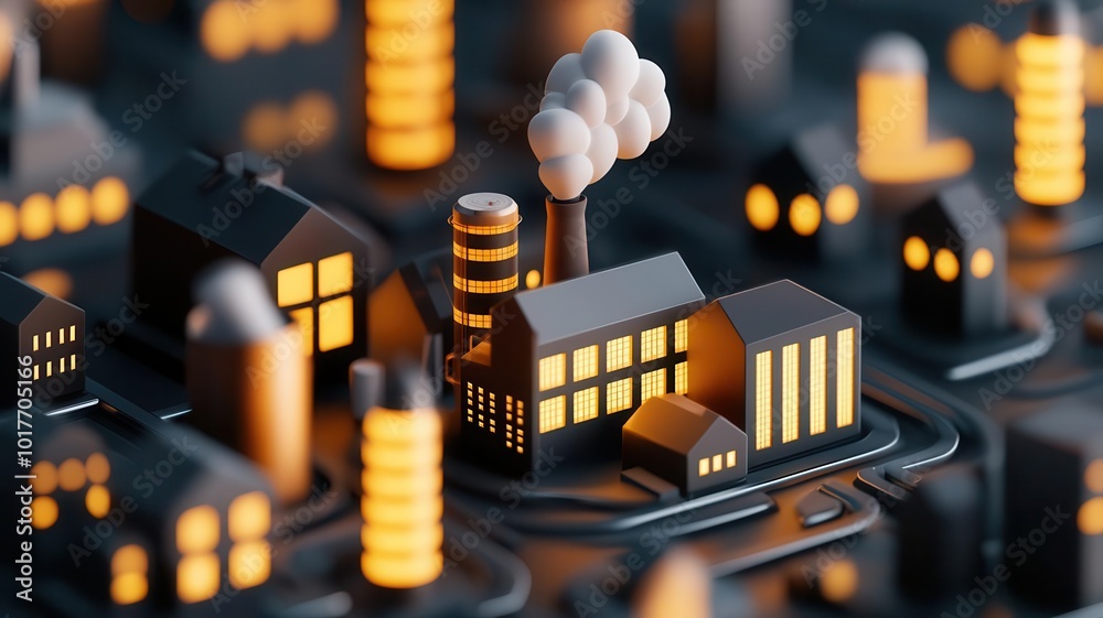 Supply chain analysis with glowing factory icons, representing the flow ...