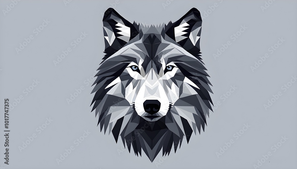 Stylish low poly wolf face illustration in triangular and wireframe ...