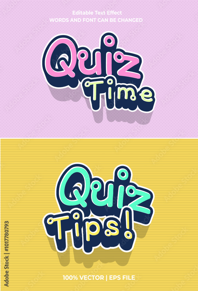 Editable text effect quiz time and quiz tips 3d cartoon template style premium vector. Banner ...