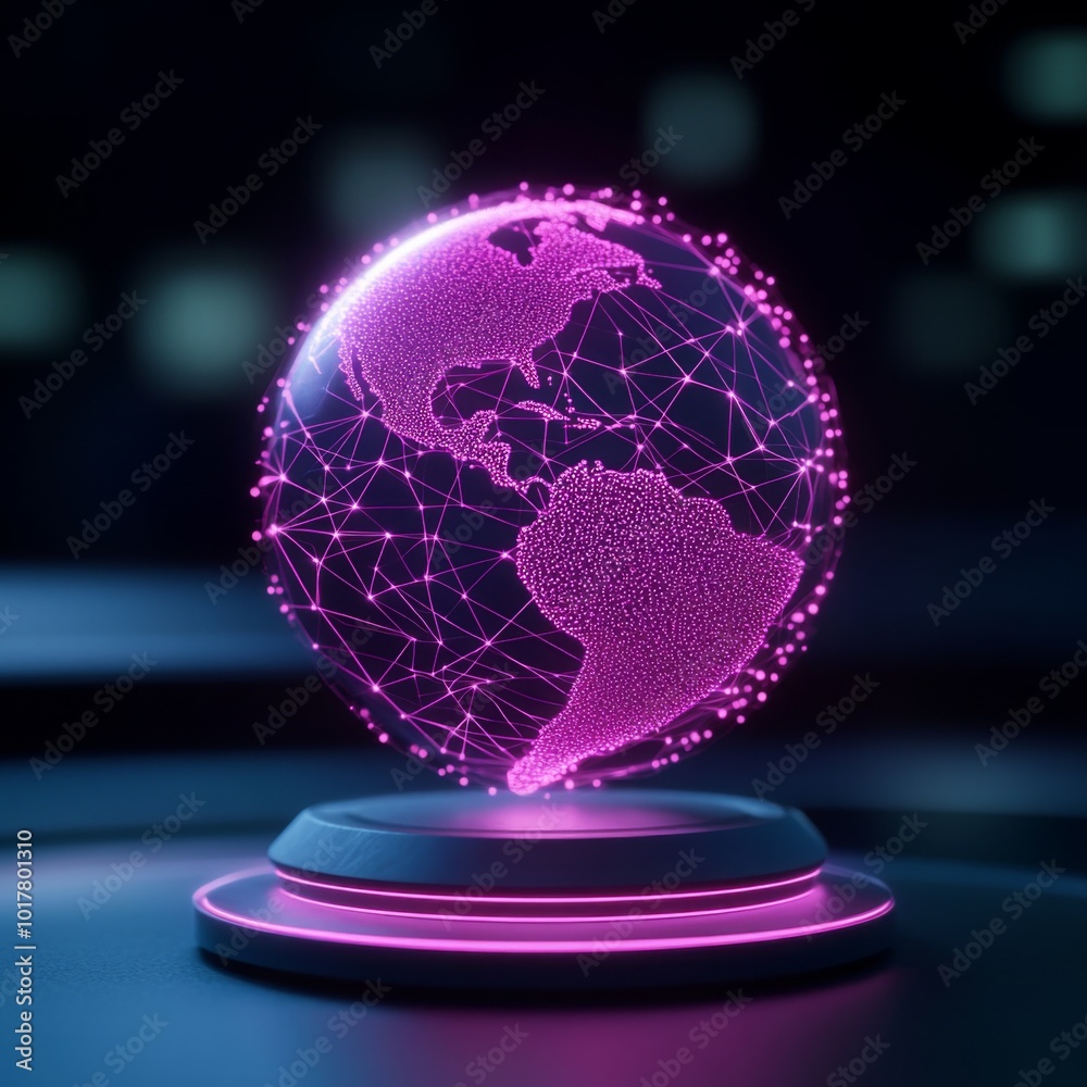 digital globe with world map in low poly wireframe, Global Connectivity ...
