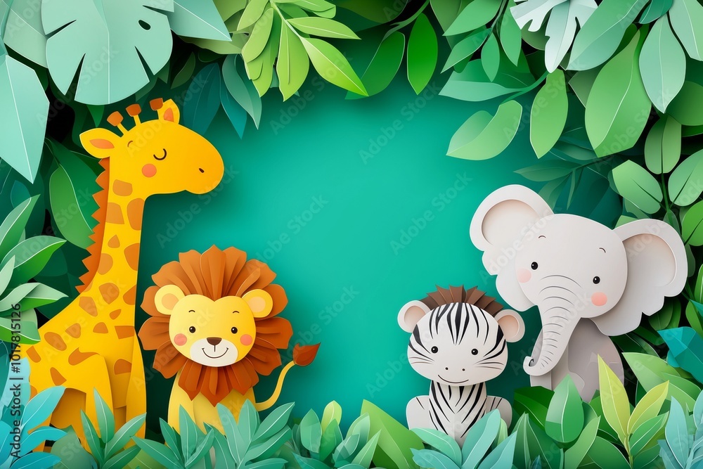 This cartoon safari animal frame border for kids has a cute safari ...