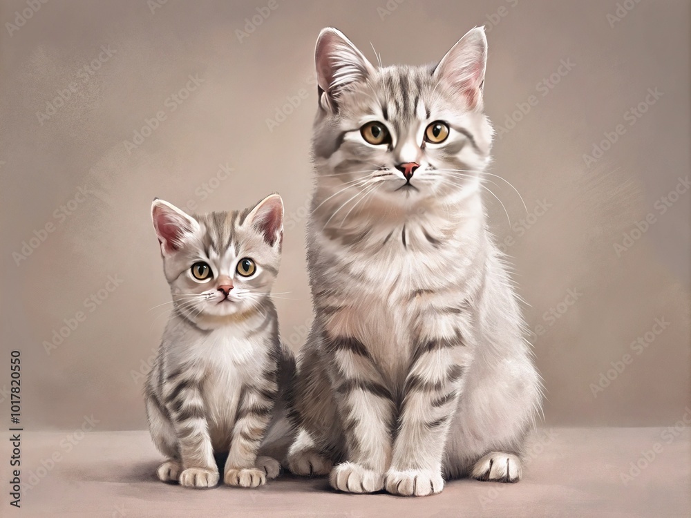Unique Minimalist Cat Design Art Featuring Playful Kittens in Soft ...