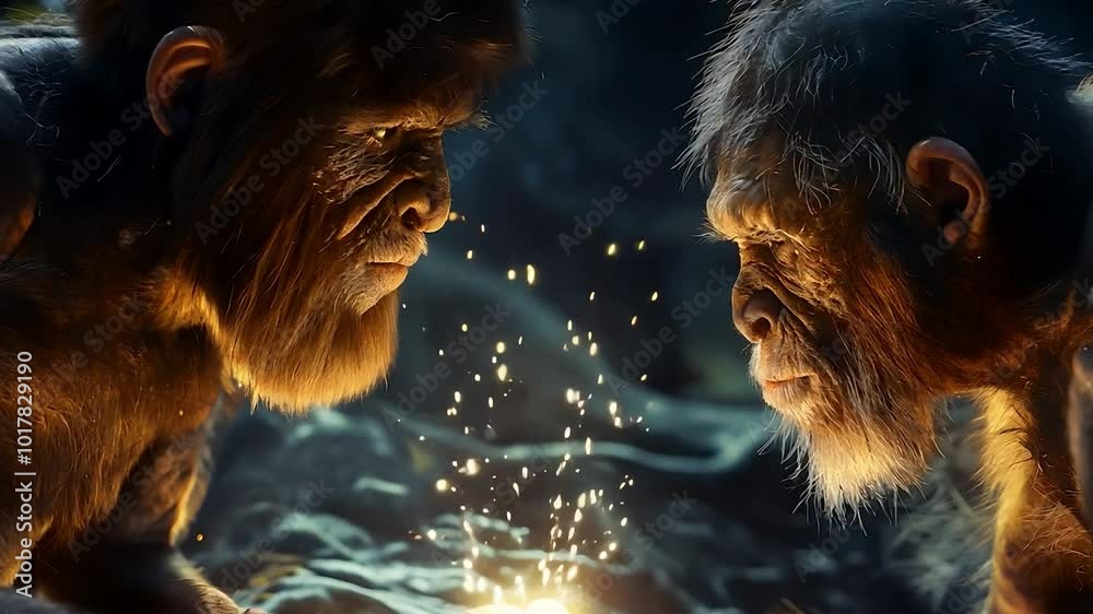 An extinct species of an early human, primitive man, early human ...