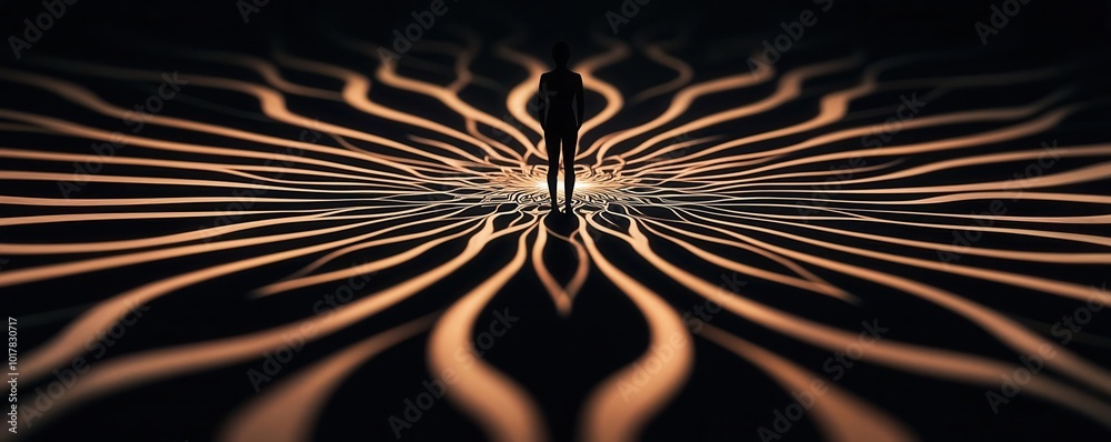 Figure standing in the middle of a mandala, surrounded by radiant light ...