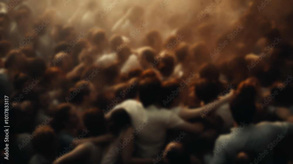 crowd, crush, mass brawl, top view abstract blurred background group of ...