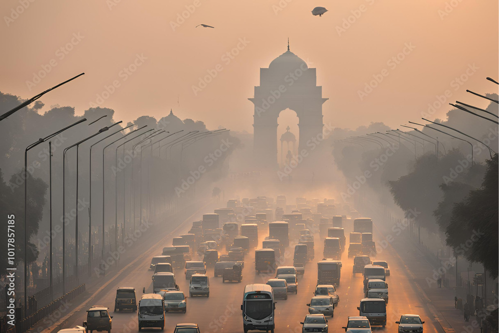 Delhi air pollution, India Gate smog, Urban traffic in Delhi, Smoggy ...