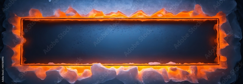 visually striking contrast of fire and ice, featuring a rectangular ...