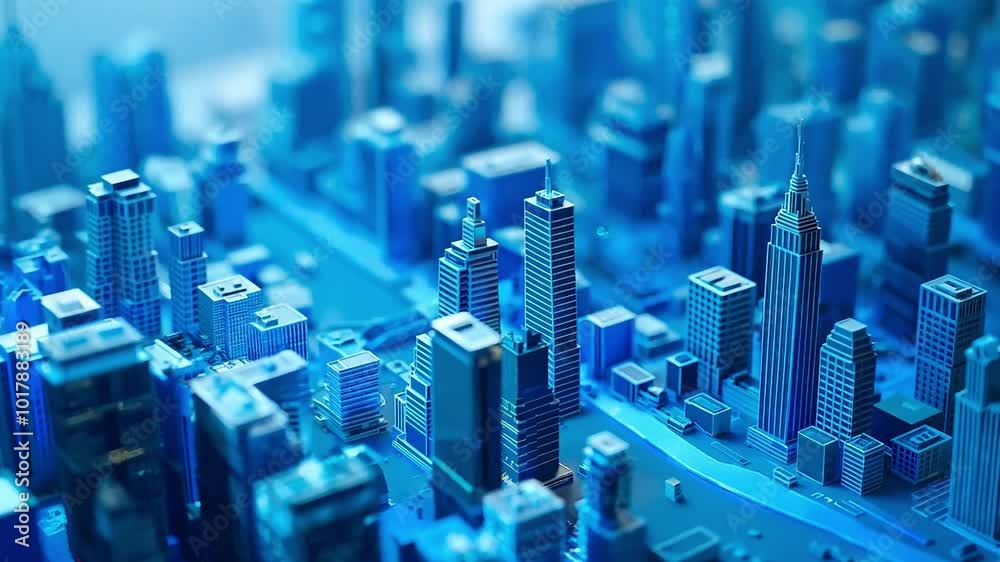 Mini city model, blue building, The buildings and roads on blue ...