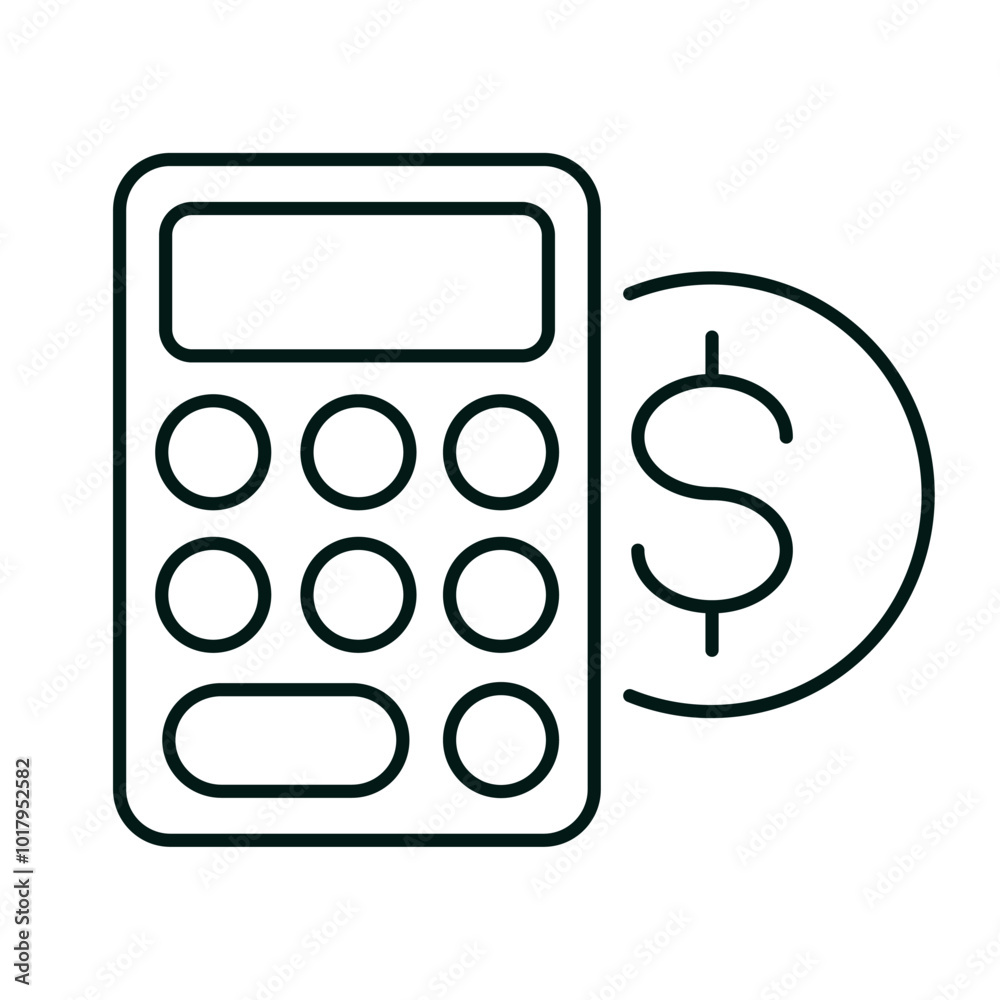 Calculator and dollar line icon. Finance, accounting, calculation, bank ...