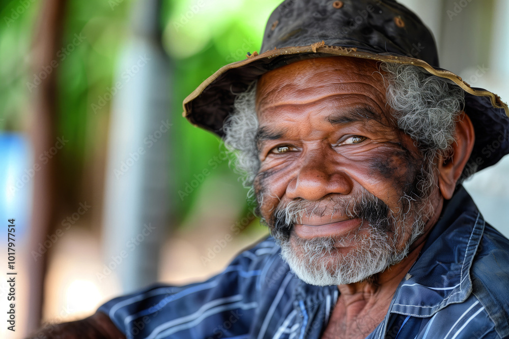 An indigenous Aboriginal Australian man staring at the camera. First ...