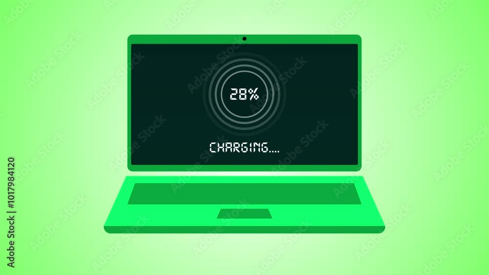 Dynamic Laptop Charging Icon Animation with Radio Waves and Battery ...