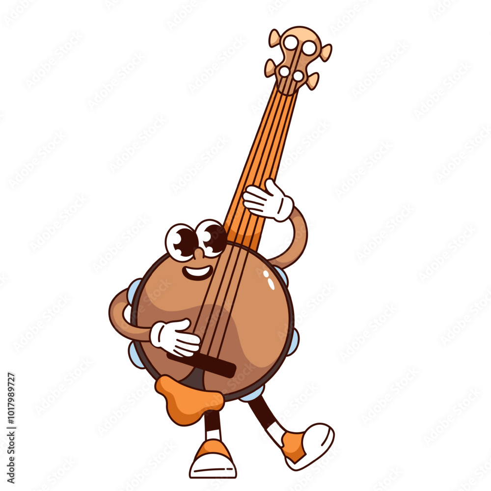 Groovy banjo cartoon character playing fun melody. Funny retro musical ...