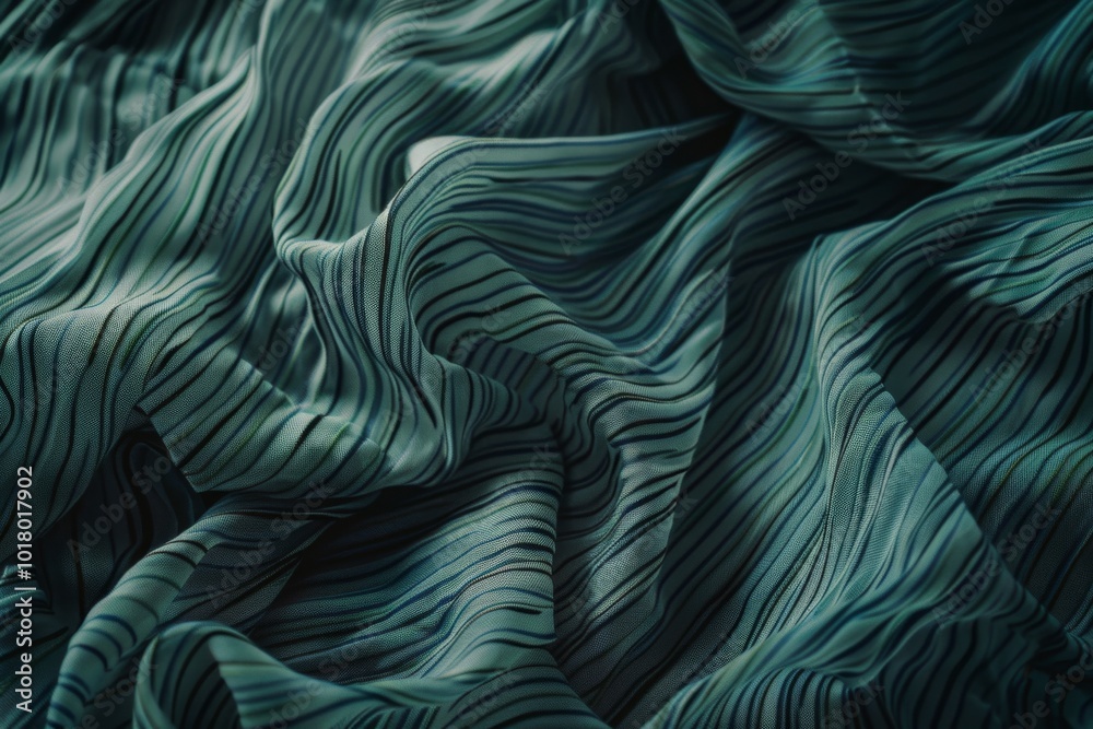Striped green fabric casts mesmerizing waves and patterns, creating an ...