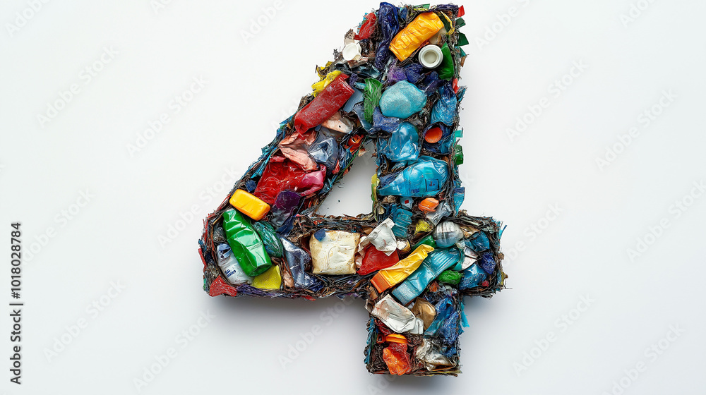 Artistic representation of the number four created from colorful ...