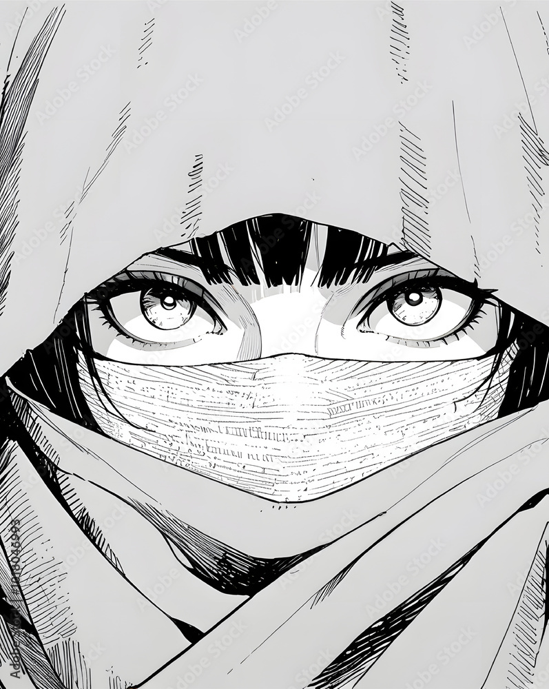 An anime-style drawing of a character with large, expressive eyes. The ...
