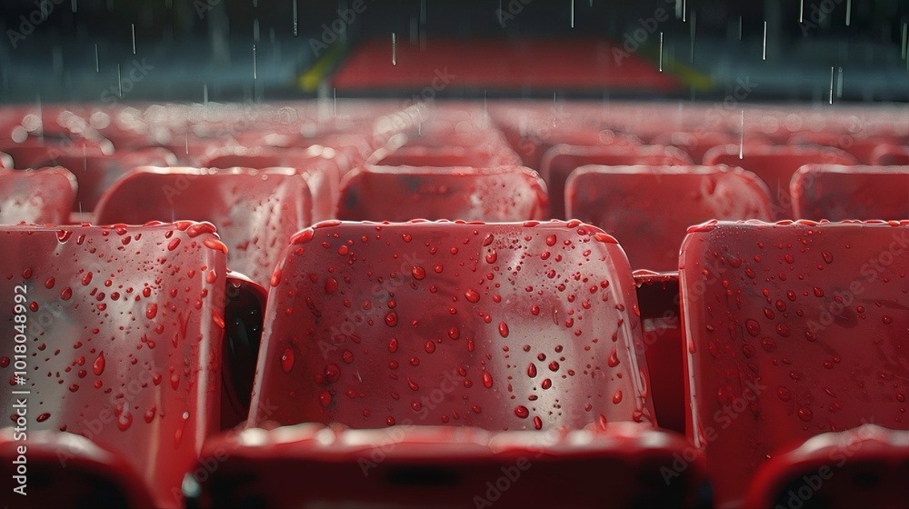 Rows of red seats in a stadium. Red seats in a stadium. Seats in a ...