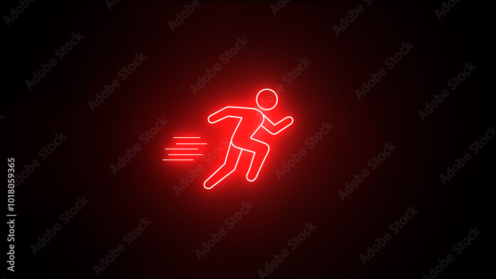 Glowing Running icon. run arrow. running man icon on the black ...