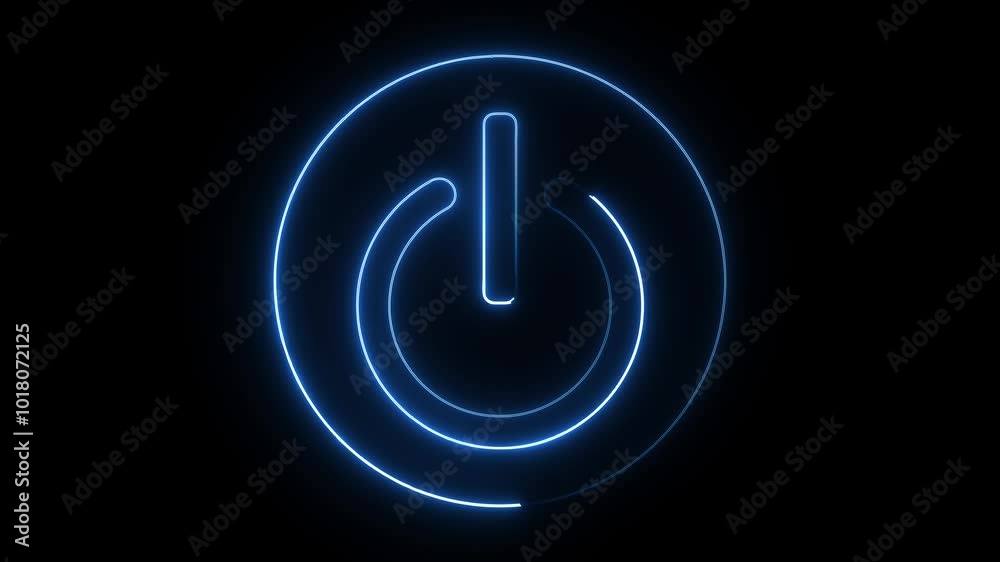 glowing neon blue color power buttons animation icon push stop start ...
